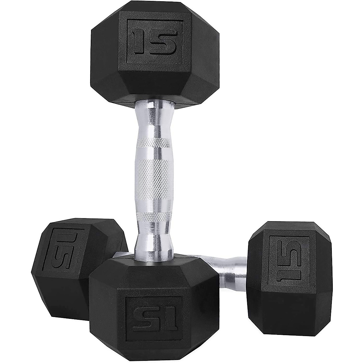 CAP Barbell Set of 2 Hex Rubber Dumbbell with Metal Handles, Pair of 2 Heavy Dumbbells Choose Weight (5lb, 8lb, 10lb, 15lb, 20 Lb, 25lb, 30lb, 35lb, 40lb, 50lb) (15lb x 2)