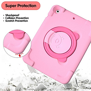 PZOZ iPad Kids Case Compatible for Apple iPad Air 1/2 / 6th Generation 2018 / 5th Gen 2017 9.7 inch, EVA Shockproof Rotate Handle Folding Stand Heavy Duty Protective Cute Cover for Boys Girls (Pink)