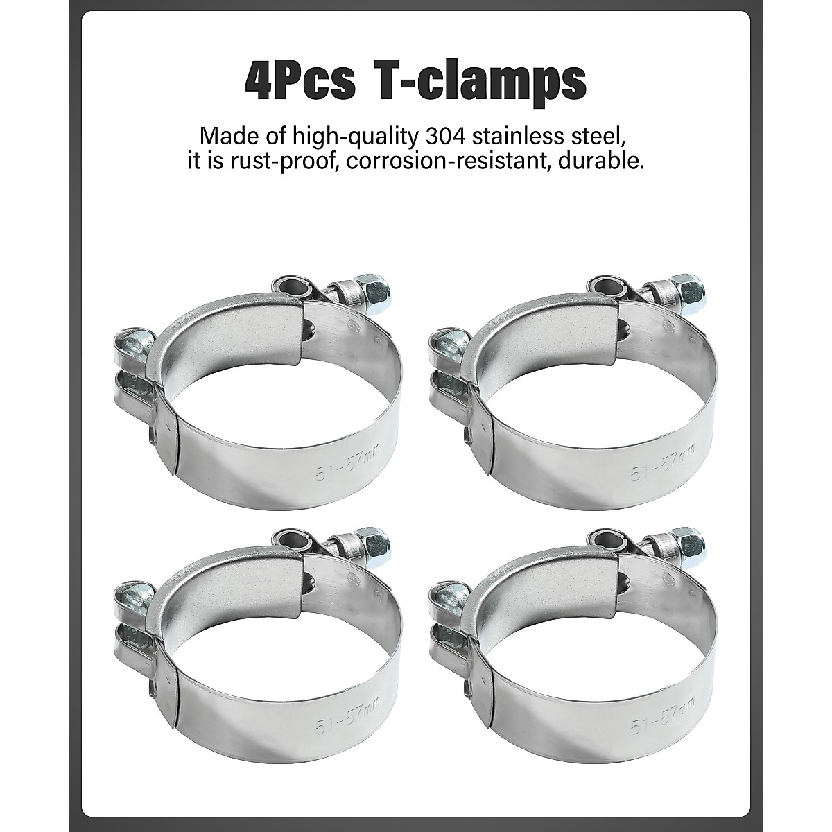 ESEWALAS 4PCS 1.5" T-Bolt Hose Clamp,304 Stainless Intercooler Pipe Tube Clamps,Stainless Steel Turbo Intake Intercooler Hose Clamp,Adjustable Radiator Hose Clamps (4PCS, 1.75")