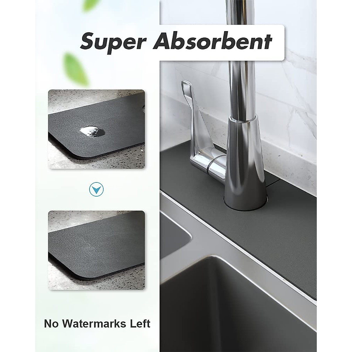 Splash Guard for Sink Faucet-1 PC Super Absorbent Fast Drying Mat Sink Gadgets-Splash Guard Behind Faucet Drip Catcher for Kitchen, Bathroom,Sink Mat, Dish Drying Mat, Sponge Holder Dark Grey