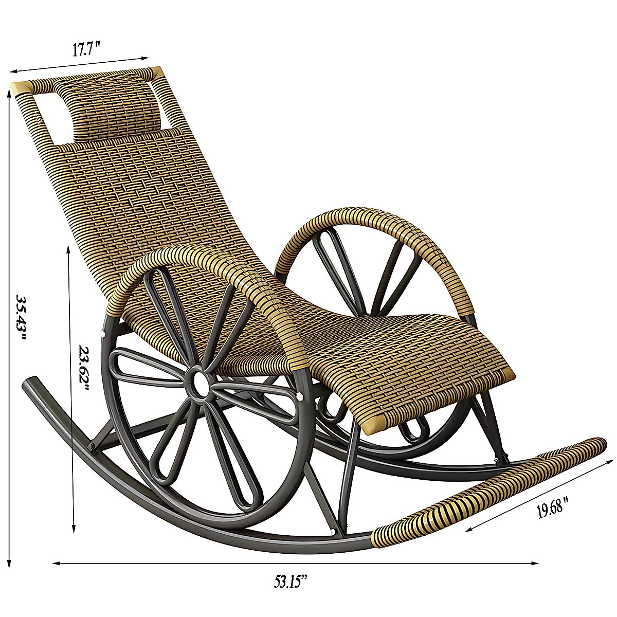 Hannahcos Outdoor Rocker Chair, Wicker Patio Chairs, Patio Lounge Chair with Armrests and Headrests, Modern Royal Chair for Bedroom, Living Room, Porch, Garden, Gold