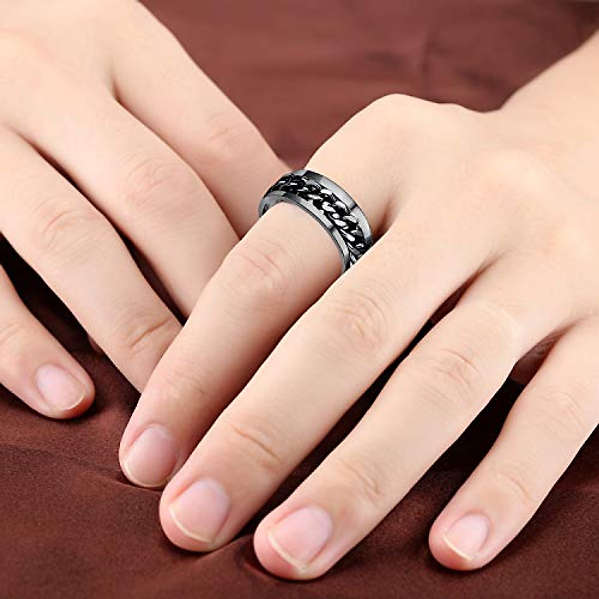 Byhoo 8mm Bottle Opener Finger Ring Rotatable Beer Bottle Cap Opening Tool Remover for Women Men at Party, Inner Chain Spinner of Polished Stainless Titanium Steel Jewelry All Black Size 11 (2 PCS)