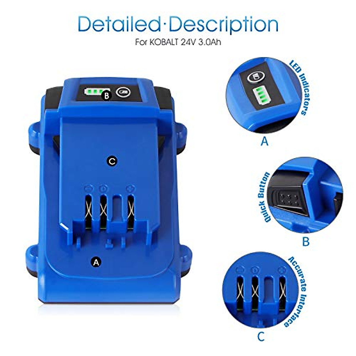【Upgrade】 2Pack 24V 3.0Ah High Capacity Replace Battery for Kobalt 24V Battery Max KB624-03 KB524-03 KB424-03 KB224-03 Lithium Ion Cordless Tools Battery[Can't FIT Snow Joe &Sun Joe &Chain Saw]
