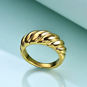 JILIYUPA 14K Gold Plated Croissant Dome Ring Twisted Braided Gold Plated Ring | Chunky Signet Ring, Signet Chunky Dome Ring Stacking Band for Women (Gold, 8)