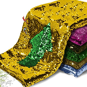 Manyshofu Mermaid Sequin Fabric Shimmer Reversible Sequin Fabric, Wall Flip Sequin Fabric Mesh Glitter Fabric for Sewing DIY Graffiti Wedding Half of Yard - Two Tone Emerald Green & Gold