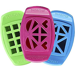 FunBites Set of 3 Food Cutters, Green Squares, Pink Hearts, Blue Triangles