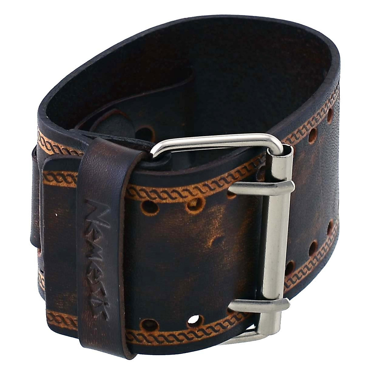 Nemesis #IN-BS 24mm Lug Width Wide Brown Leather Cuff Wrist Watch Band