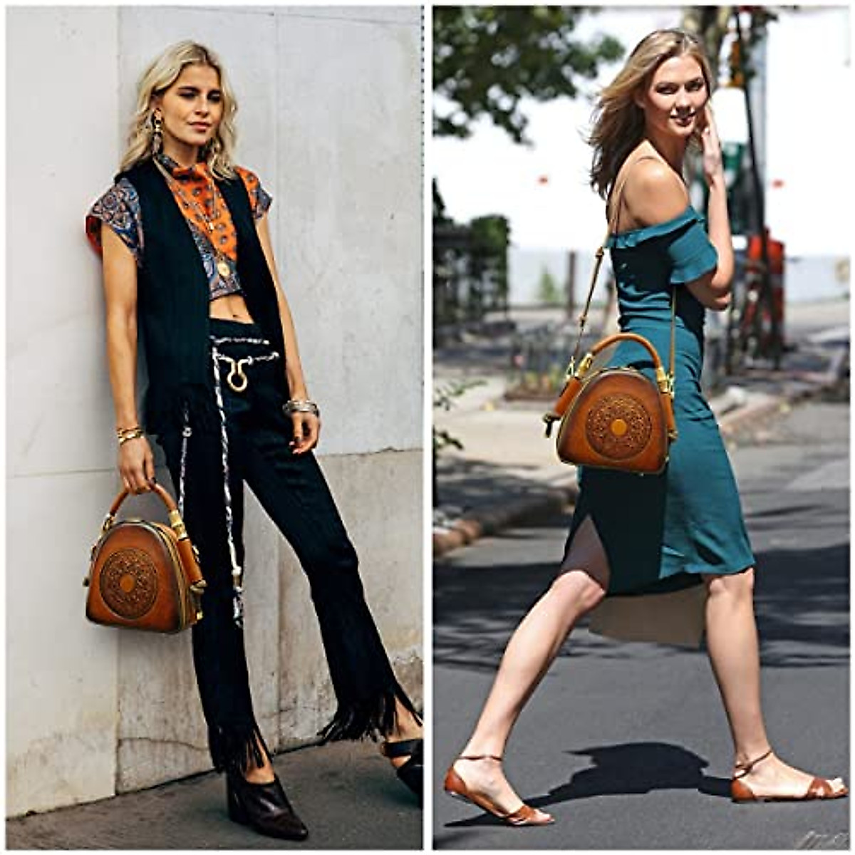 Genuine Leather Handbag for Women, Retro Organizer Top Handle Satchel