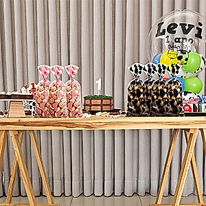 100 Pcs Cow Print Goodie Bags Cow Party Favors Treat Bags Cellophane Gift Bags with Twist Ties for Cow Theme Baby Shower Cowgirl Cowboy Birthday Party Supplies