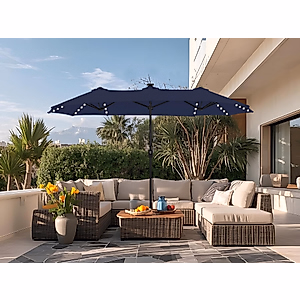 Sophia & William 13ft Patio Umbrella with Crank Lift, Large Outdoor Double-sided Umbrella with 120 LED lights, Perfect for Deck, Pool, Garden, Navy Blue