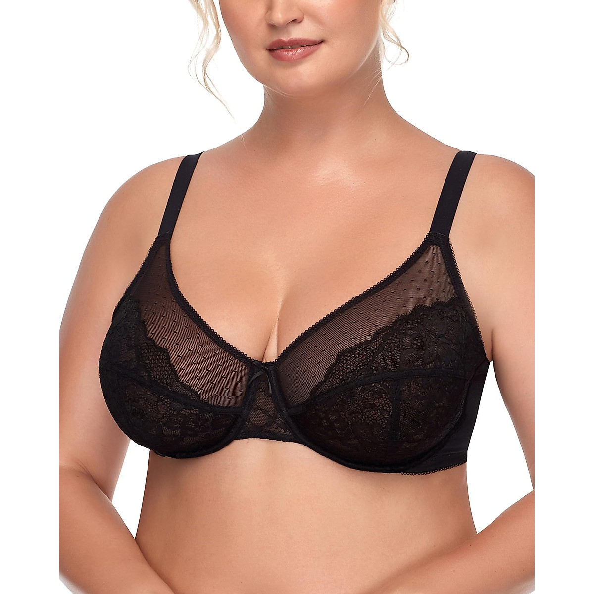 HSIA Minimizer Bras for Women Full Coverage Underwire Bras Plus Size,Lifting Lace Bra for Heavy Breast 38DD Black