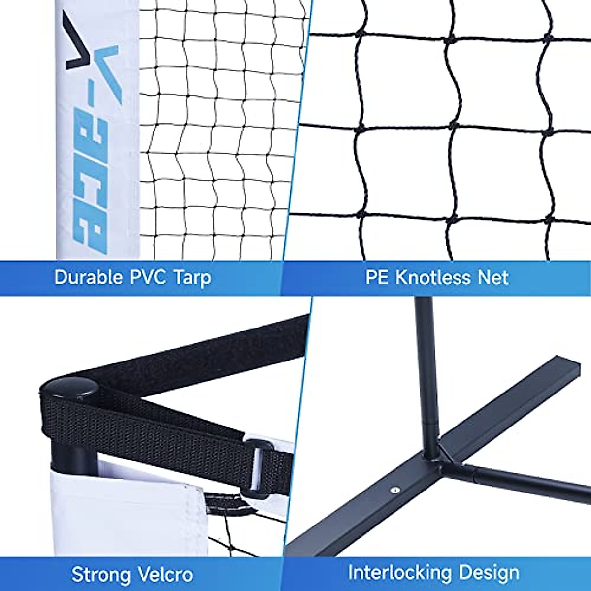 X-ACE 匹克球网-22 英尺(黑白网) X-ACE Regulation Pickleball Set with Net | 4 Paddles | 4 Outdoor Pickleball Balls - Portable 22FT Pickleball Net System All in One Pickle-Ball Equipment Carry Bag (NET)