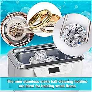 6 Pcs Ultrasonic Watch Parts Cleaner Baskets Stainless Steel Jewelry Steam Cleaner Ultrasonic Parts Cleaner Basket Mesh Ball Cleaning Small Holder with Lock Hook for Watch Cleaning Solution (Silver)