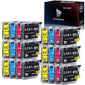 Wolfgray 24PK LC61 Compatible LC61BK LC61C LC61M LC61Y Ink Cartridge for Brother MFC-490CW MFC-495CW MFC-J615W MFC-J630W MFC-790CW MFC-290C DCP-165C DCP-385C DCP-585CW MFC-5490CN MFC-5890CN MFC-6490CW