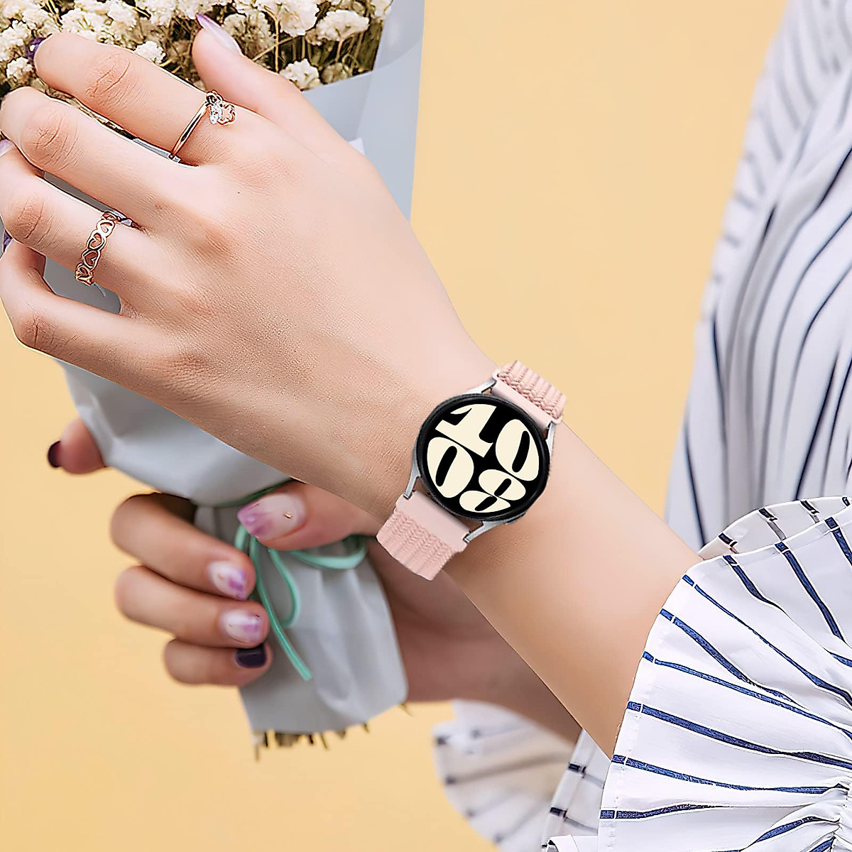 20mm Stretchy for Samsung Galaxy Watch 6/5/4 Band 40mm 44mm/Classic 47mm 43mm 46mm 42mm/Active 2 Women Men,20mm Quick Release Correa Braided Nylon Wristband Strap for Samsung Watch 5 pro 45mm/3 41mm