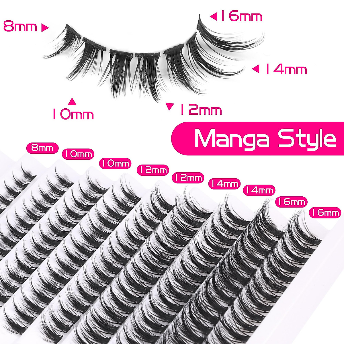 Zegaine Lash Extension Kit Manga Cluster Lashes CC Curl Individual Lashes Kit DIY at Home Natural Eyelash Extension False Eyelashes Kit with Applicator Tool and Lash Bond & Seal Glue 135 Pcs
