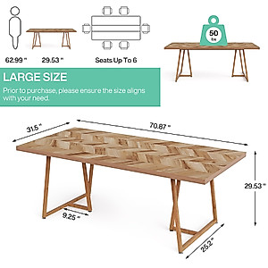 Tribesigns Farmhouse Dining Table for 6 to 8, 70.9 Inch Rectangular Wood Kitchen Table with Heavy Duty Wooden Legs, Industrial Dinner Table for Dining Room, Living Room, Walnut
