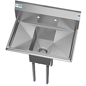 KoolMore - SA101410-10B3 1 Compartment Stainless Steel NSF Commercial Kitchen Prep & Utility Sink with 2 Drainboards - Bowl Size 10" x 14" x 10", Silver