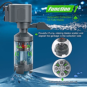 AQQA Aquarium Multifunction Internal Filter,5 in 1 Fish Tank Powerhead,Clean Fish Waste,Circulation Wavemaker,Changer Water,Dissolved Oxygen Water Pump with 3 Suction Cups (8W 210GPH)