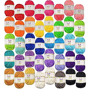 40 Assorted Colors Acrylic Yarn Skeins with 7 E-Books - Perfect Yarn for Crocheting and Knitting Mini Project - by Mira HandCrafts