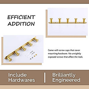 Angle Simple Towel Hook Rack Brushed Gold, SUS304 Stainless Steel Bathroom Hook Rail 5 Hooks, Utility Kitchen Towel Holder, Wall Mount