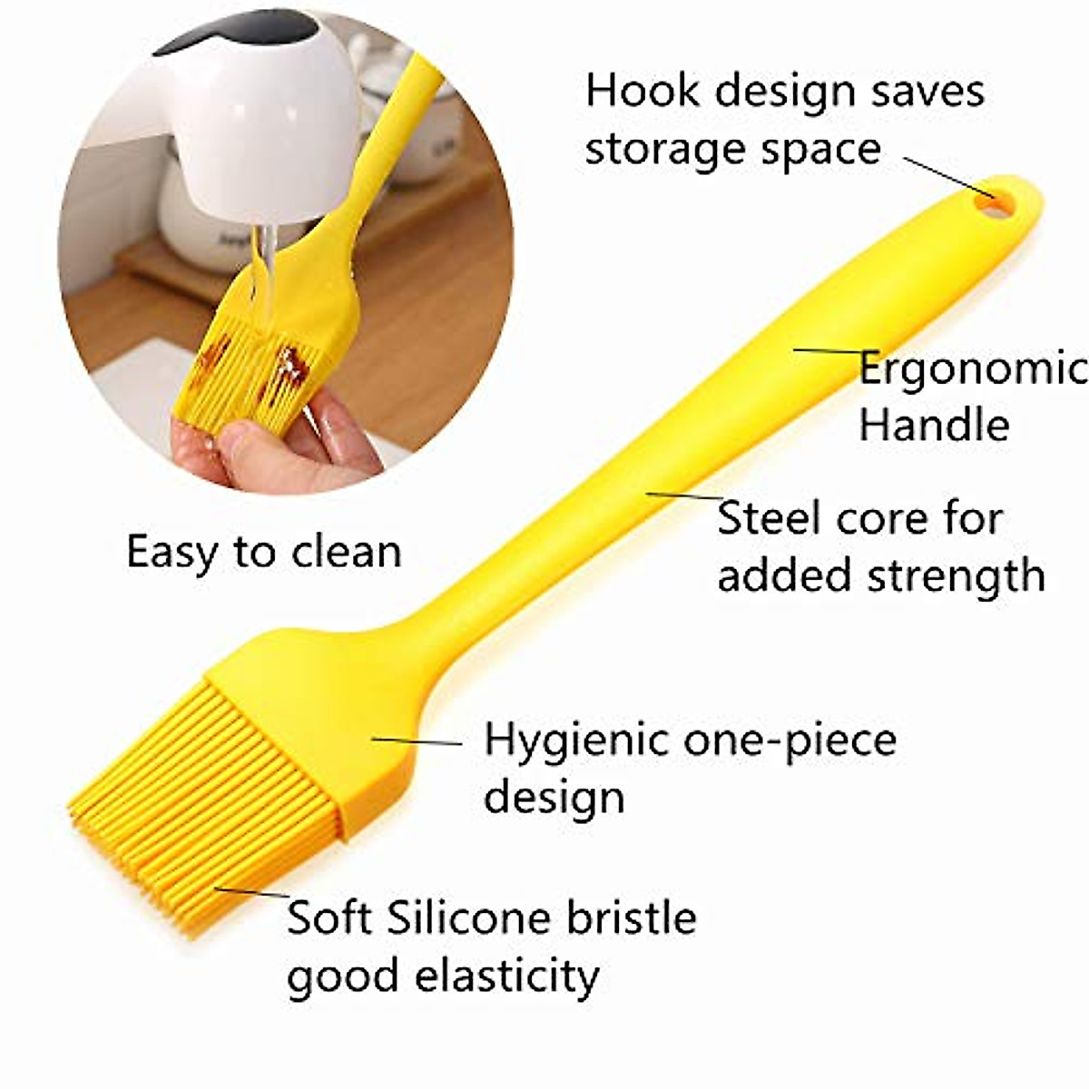 Silicone Basting Grill BBQ Sauce Baking Brush-Large Oil Brush-Perfect for Food,Marinating Meat,Steaks and Pastries(Yellow)