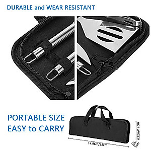 Piduules 5Pcs BBQ Grill Accessories Set, Multifunctional Stainless Steel Barbecue Tools Set in Case for Outdoor Picnic, Camping, Smoking, Grilling