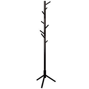 COLAPOO Wooden Tree Coat Rack Stand - 3 Adjustable Sizes 8 Hooks - Corner Coat Rack Freestanding for Office Entryway Bedroom Hall Tree Coat Hanger for Jacket Hat Clothes (Black)