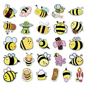 51 PCS Cute Bee Water Bottle Stickers for Kids Teens,Small Honeybee Vinyl Waterproof Stickers Decals for Laptop Bumper Skateboard Helmet,Cartoon Kawaii Bees Animal Stickers