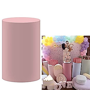 ittsmnt Solid Flesh Pink Round Pedestal Covers for Birthday Party Flesh Pink Plinth Cover Fabric Round Cylinder Cover for Baby Shower Wedding Baptism Communion Event Props Dia36 H75
