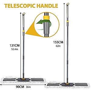 MASTERTOP 36" Professional Industrial Dust Mop for Floor Cleaning, Heavy Duty Wet & Dry Commercial Mop,Large Flat Floor Mop with Telescopic 62'' Long Handle,Dust Mop Broom for Hardwood,Tiles,Office