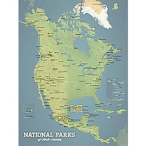 North America National Parks Map 18x24 Poster (Natural Earth)