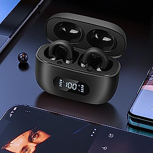 Wireless Ear Clip Bone Conduction Headphones Bluetooth, 2023 New Sport Bone Conduction Earbuds, Bluetooth 5.3 Bone Conduction Head Set, Waterproof Sport Running Earring Earphone (Black)