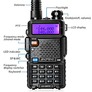 Baofeng UV-5RTP Dual Band Two Way Radio, UV-5R 8W High Power Version, Ham Radio Handheld with Earpiece, Black