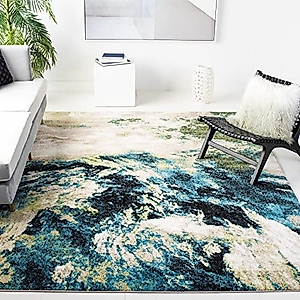 SAFAVIEH Glacier Collection Area Rug - 9' x 12', Navy & Green, Modern Abstract Design, Non-Shedding & Easy Care, Ideal for High Traffic Areas in Living Room, Bedroom (GLA123M)
