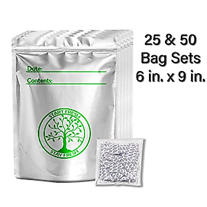 25 PCS , Quart , (4 cups) , Mylar Bags With Oxygen Absorbers , (200cc) , 6"x9" , Extra Thick , 9.4MIL , Mylar Bags for Food Storage , Long Term Food Storage , Resealable Zipper Bag , Ziplock Bag Organizer , Large , Vacuum Sealable for Dry or Freeze Food