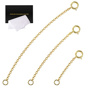 Gold Necklace Extenders 14k Gold Plated Extender Chain 925 Sterling Silver Extension Bracelet Extender Gold Chain Extenders for Necklaces 3 Pcs (1 2 3 Inch)(Gold)