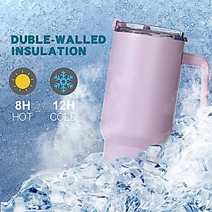 Gome 40 oz Tumbler with Handle - Stainless Steel Cup with Straw - Insulated Coffee Mug with Lid - Daisy Birthday Gifts for Women - Hand Wash Only Lavender purple