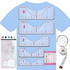 Tshirt Ruler Guide Vinyl Alignment Tool - Sublimation Accessories, T Shirt rulers to Center Designs, Transparent V-Neck/Round PVC Ruler for Adult Youth Toddler Infant 2XL-6XL
