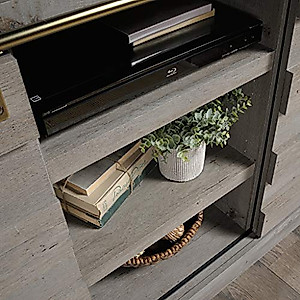 Sauder Cannery Bridge Credenza, L: 17.638" x W: 59.370" x H: 33.425", Mystic Oak finish