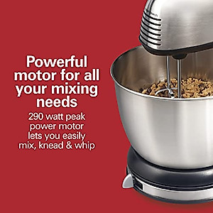 Hamilton Beach Classic Stand and Hand Mixer, 4 Quarts, 6 Speeds with QuickBurst, Bowl Rest, 290 Watts Peak Power, Black and Stainless