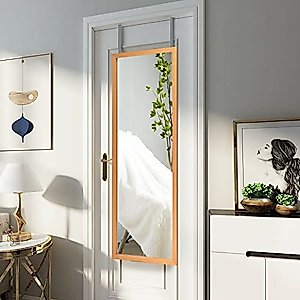 OBIOZZ Bedroom Floor Standing Mirror Door Wall Mounted Mirror Full Length Hanging Wood Frame Mirror Decor Golden, Modern Design Full-Length Mirror