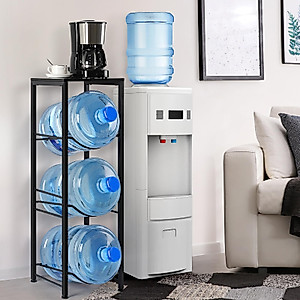 MOOACE 5 Gallon Water Bottle Holder, 3-Tier Water Jug Rack Detachable Water Bottle Dispenser Stand Organizer with Storage Shelf for Kitchen, Office, Living Room, Black