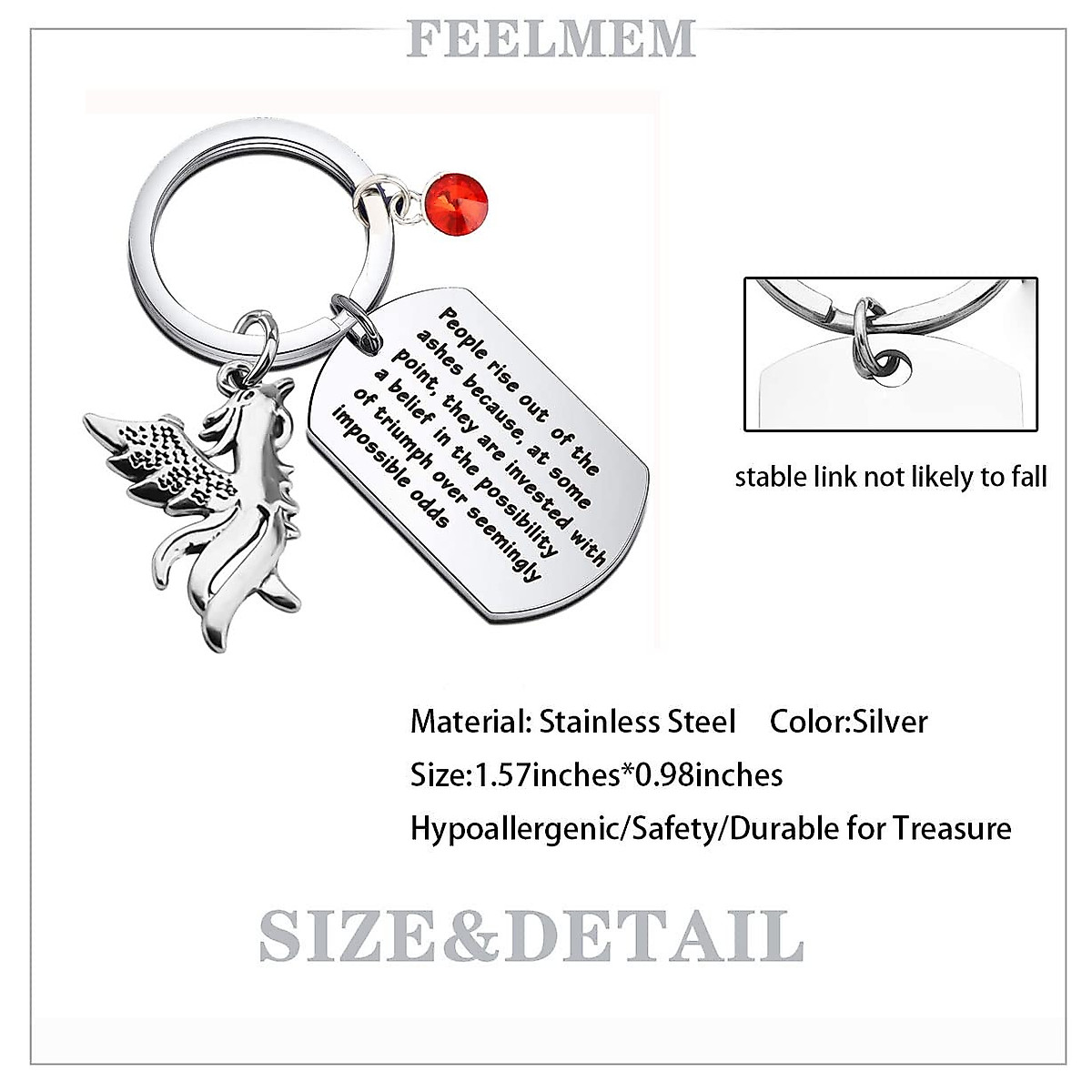 FEELMEM Rising Phoenix Bird Jewelry People Rise Out of The Ashes Fire Bird Keychain New Beginning Gifts Encouragement Recovery Graduate Gifts (Phoenix-ky)