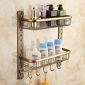 Bathroom Shelf Rectangular Shower Holder Antique Shower Caddy, Brass Shower Manager Wall Mounted Installation Bathroom Accessory