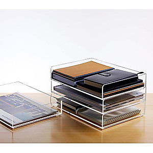 Elsjoy Set of 2 Acrylic Letter Tray, 2-Tier Stackable Paper Tray Clear Desktop File Organizer for Documents, Books, Magazine, Office, School