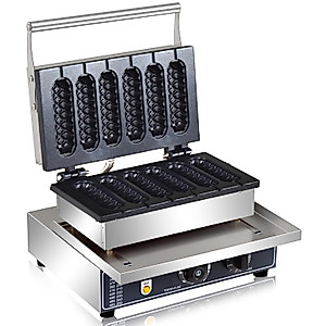 Commercial Corn Dog Waffle Maker 1600W Lolly stick waffle Maker 6 Slice Non-Stick Stainless Steel Corn Hot Dog Waffle Iron with Temp and Time Control, for Restaurant Bakery Snack Bar Family