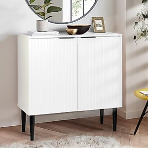 VOWNER Sideboard Buffet Cabinet, Kitchen Accent Cabinet, Modern Credenza with Doors and Adjustable Shelves, Accent Cabinet for Dining Room, Hallway, Bathroom, White