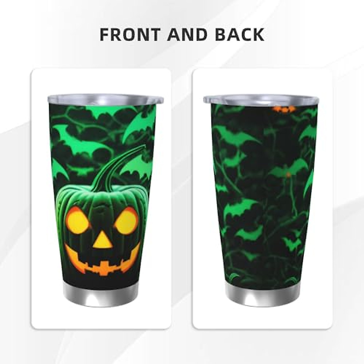 Green Ghost Horror Halloween 20oz Insulated Stainless Steel Tumbler With Lids And Straws, Double Wall Vacuum Travel Coffee Mug, Thermal Cup For Cold & Hot Drinks, Reusable Metal Straw & Brush