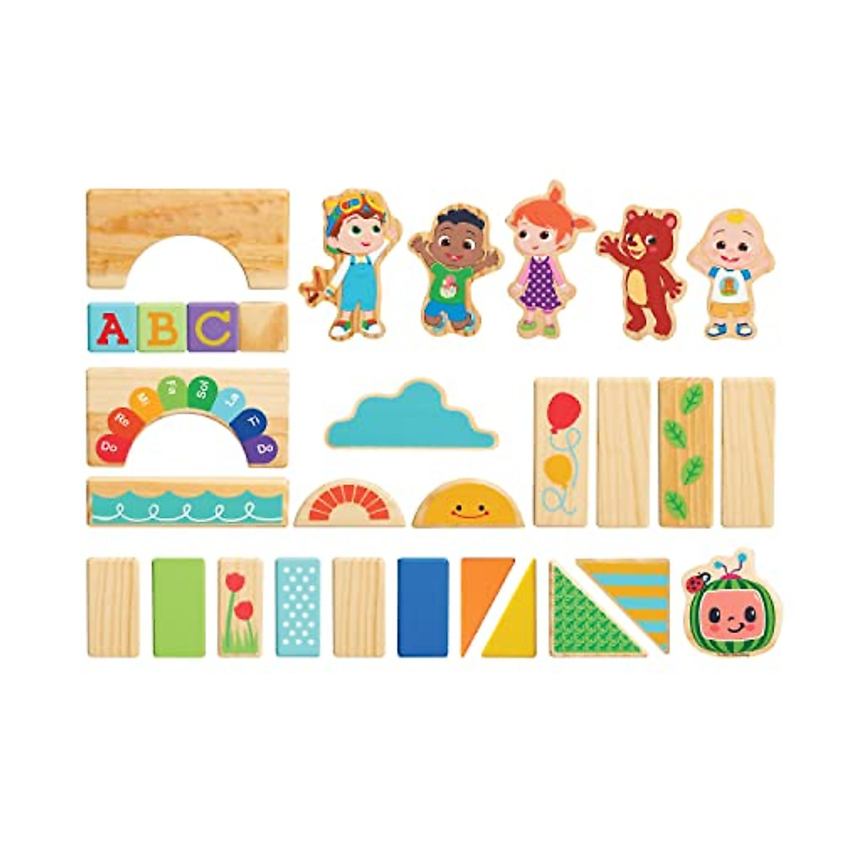 CoComelon JJ & Friends Wood Block Set, 30-Pieces, Recycled Wood, Officially Licensed Kids Toys for Ages 18 Month, Gifts and Presents by Just Play